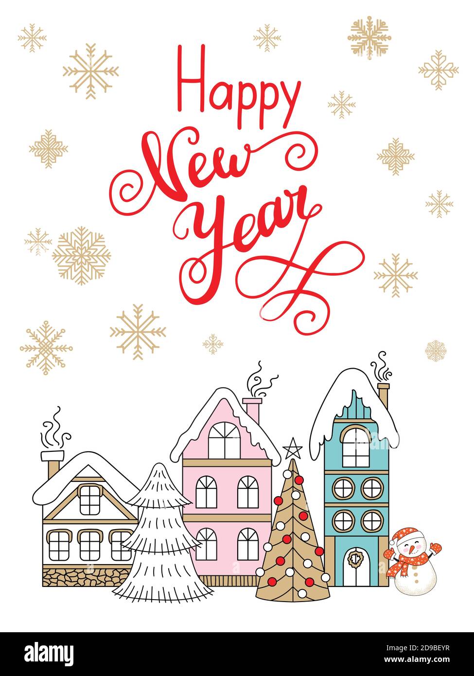 Vector Christmas congratulation card with colorful houses Stock Vector ...