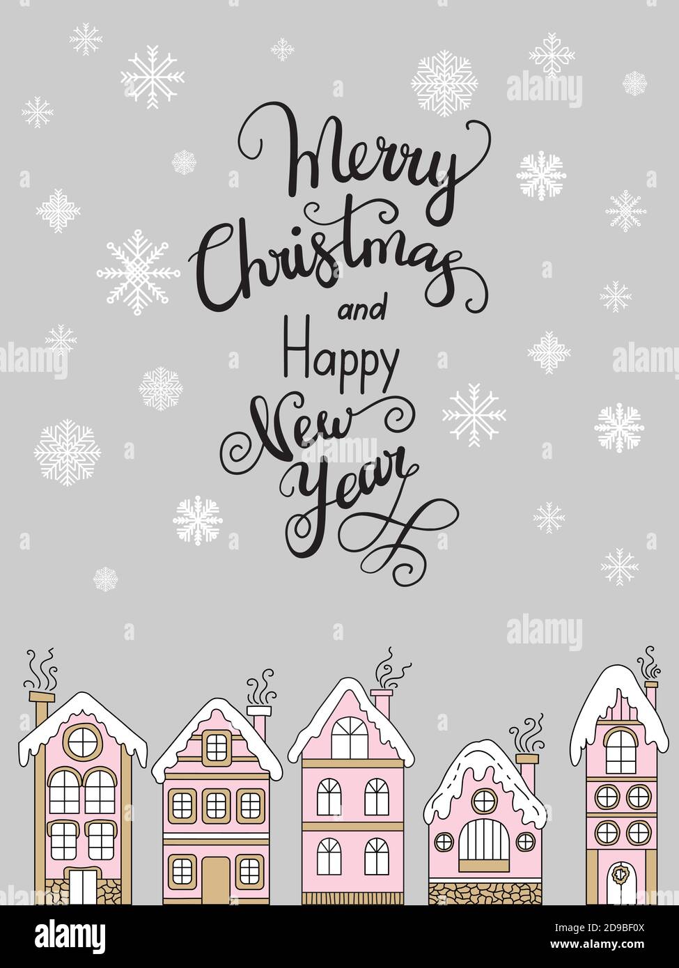 Vector Merry Christmas congratulation card with houses Stock Vector ...
