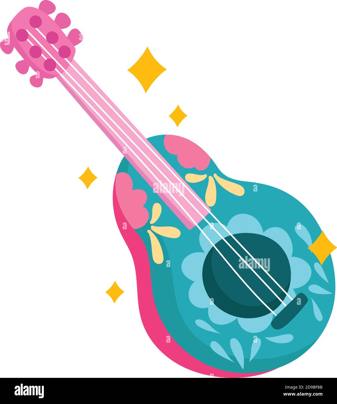 mexican musical instrument guitar with flowers, mexico culture vector ...
