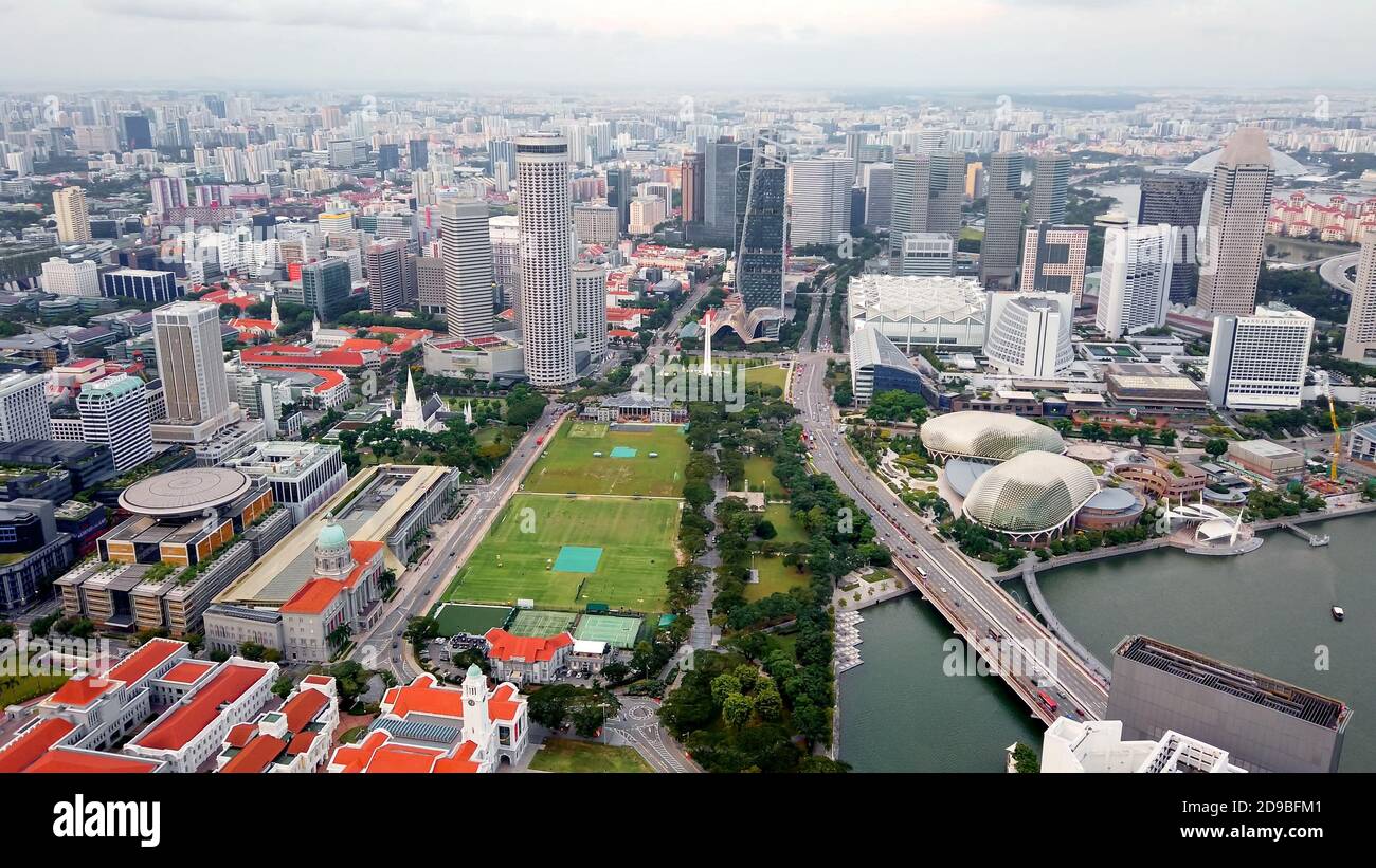 Amazing panoramic aerial view from drone of the business center ...