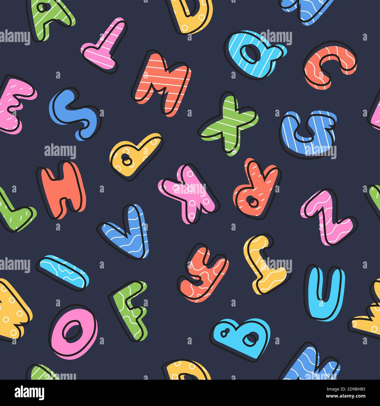 Cute cartoon letters seamless pattern. Colorful vector illustration ...