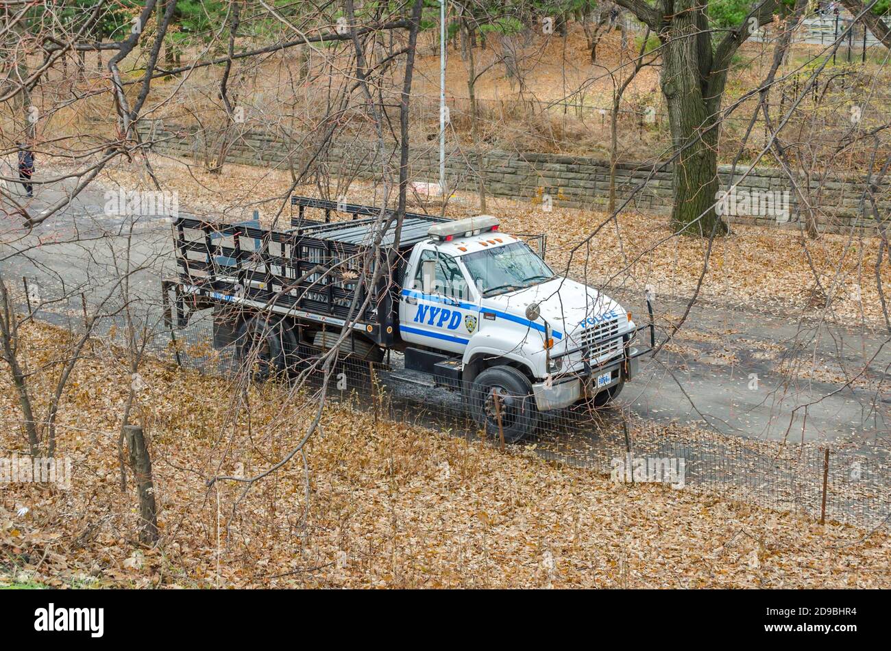 NYPD Police Barrier Truck Parked Aside on a Road in Central Park ...