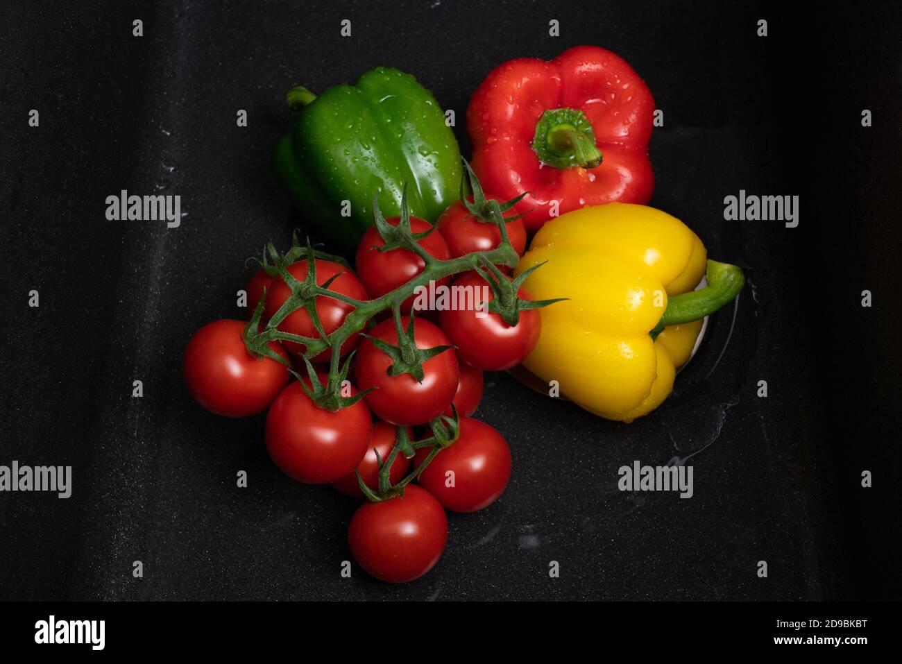 Colourful healthy vegetables tricoloured red yellow red bell peppers ...