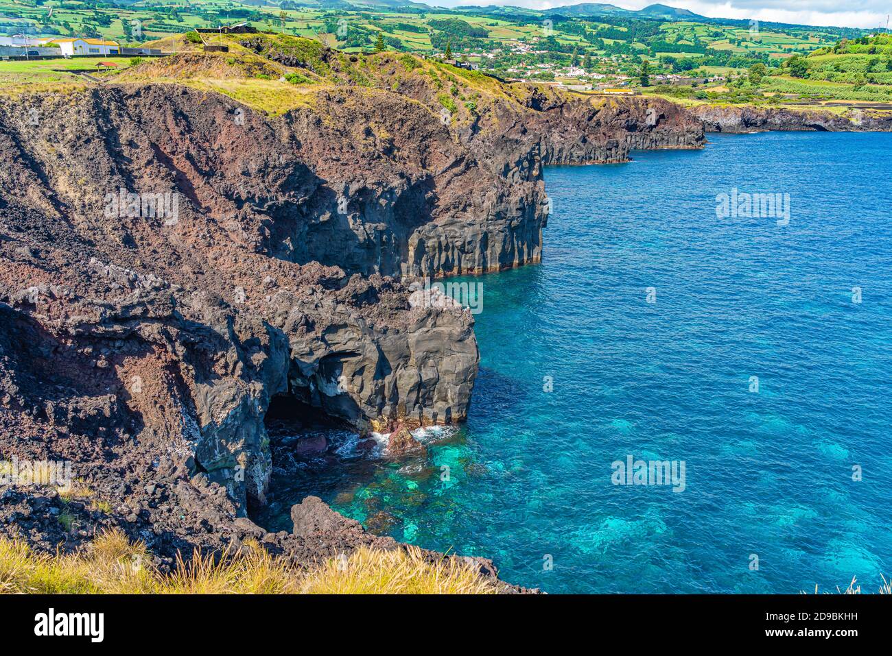 Coastline of Sao Miguel with crystal clear Ocean and lava rocks, Azores ...