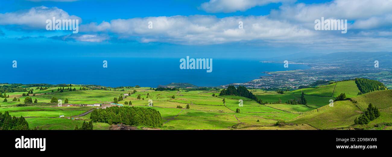 Panorama View from the mountain to Sao Miguel, Azores, Portugal with ...