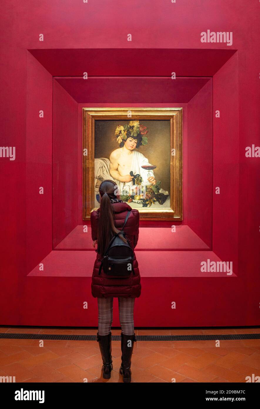 Florence, Italy - February 15, 2019: Uffizi Gallery, a young visitor ...