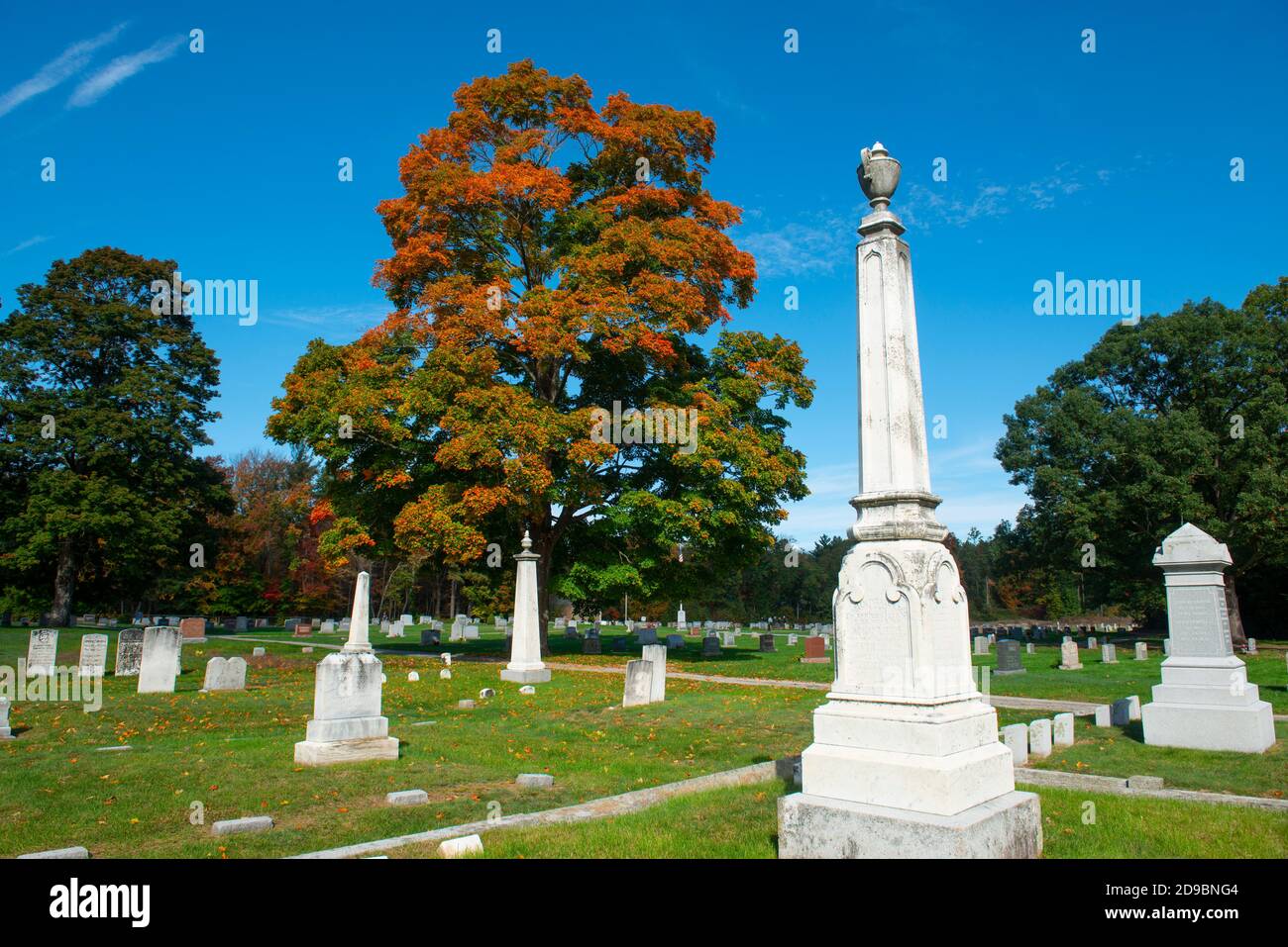 Last Rest Cemetery and trees with fall foliage in Merrimack, New ...