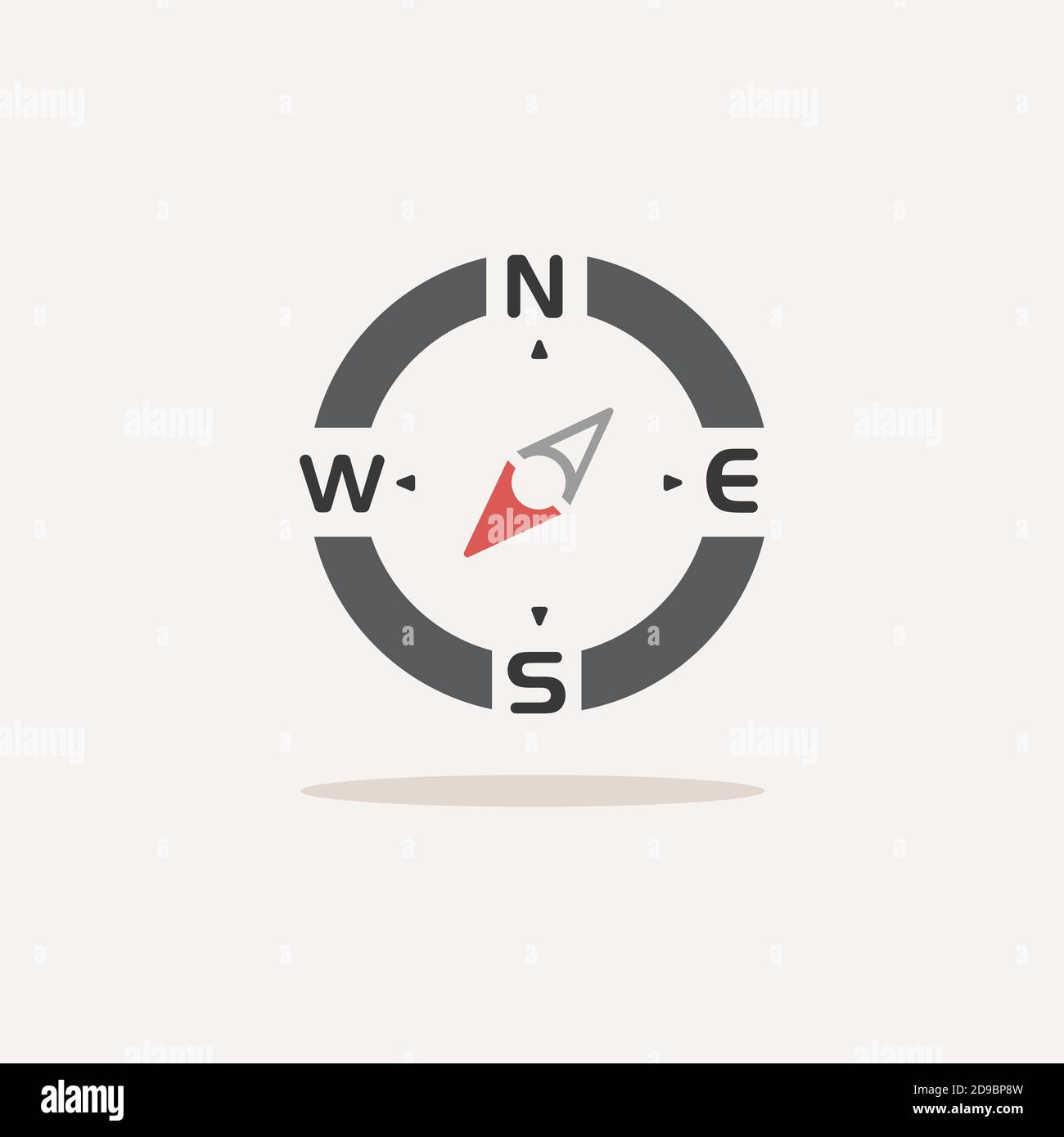 Compass. South west direction. Color icon with shadow. Weather glyph ...