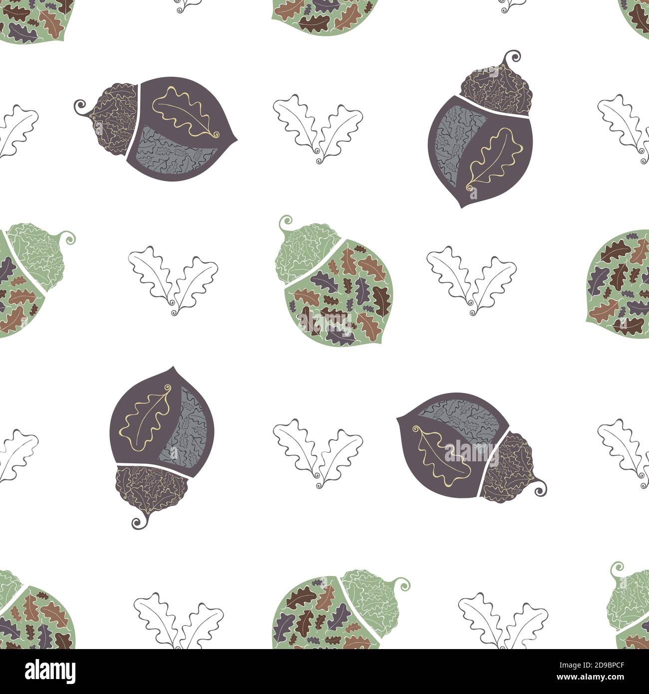 Stylized vector acorn and oak leaves seamless pattern background ...