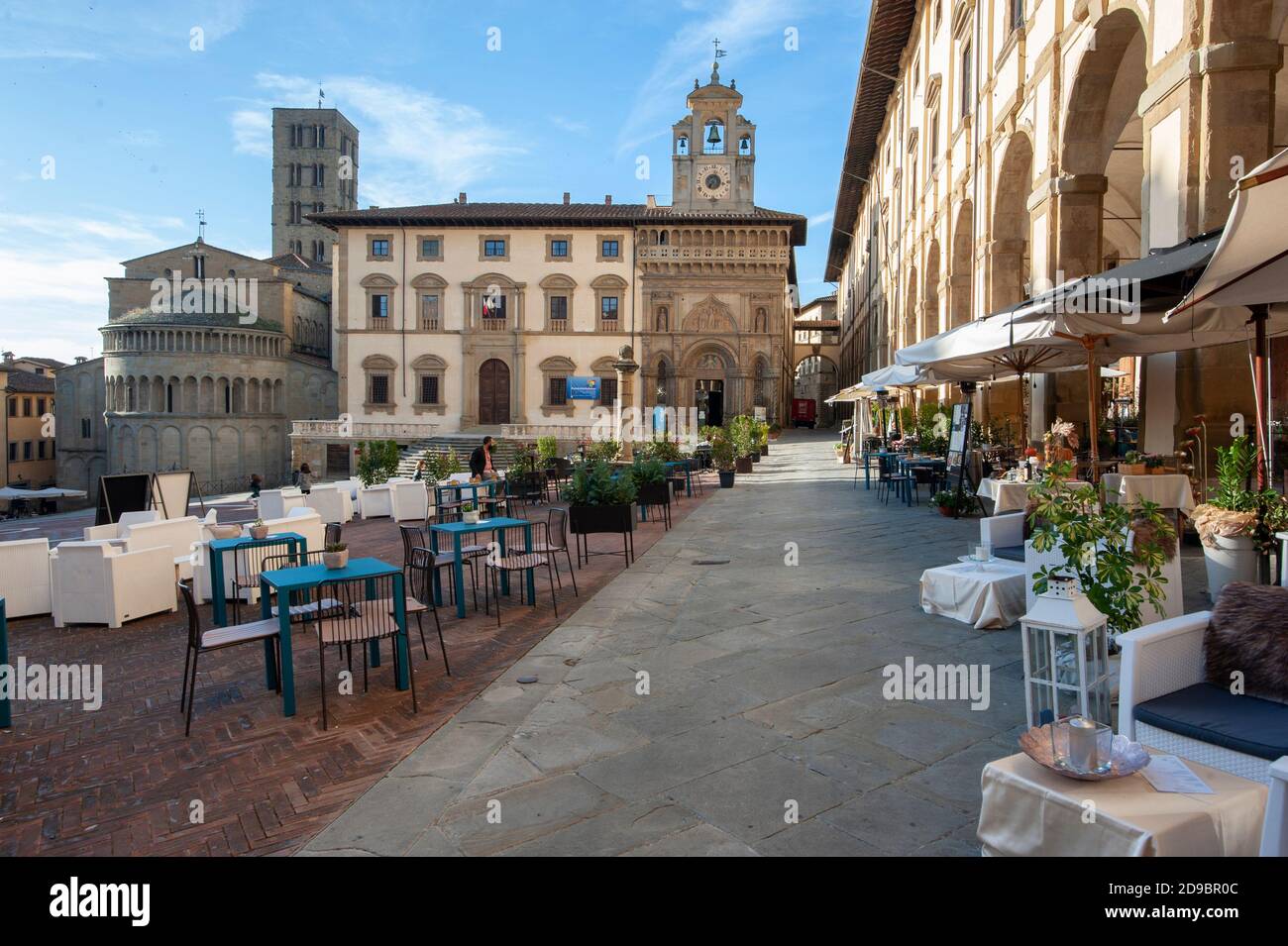 Arezzo, Italy - 2020, 30 October: Restaurants and bars in front of the ...