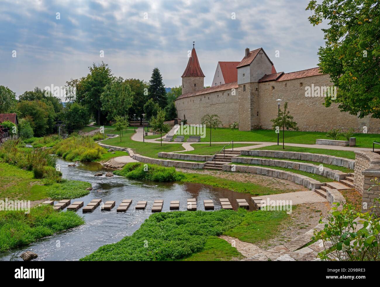 Park at the historic city wall of Berching (Germany Stock Photo - Alamy