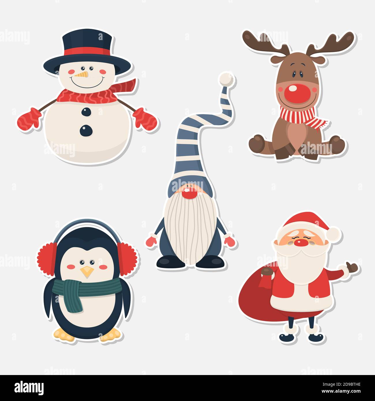 Vector Cute Christmas Characters and Animals. Patch, Sticker Set. Santa ...