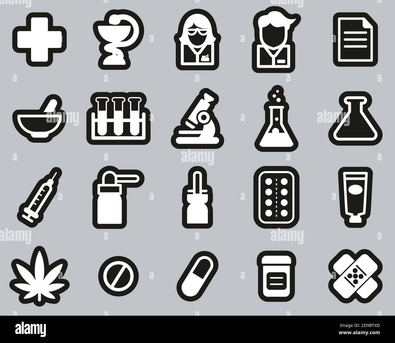 Pharmacy Or Drugstore Icons White On Black Sticker Set Big Stock Vector ...