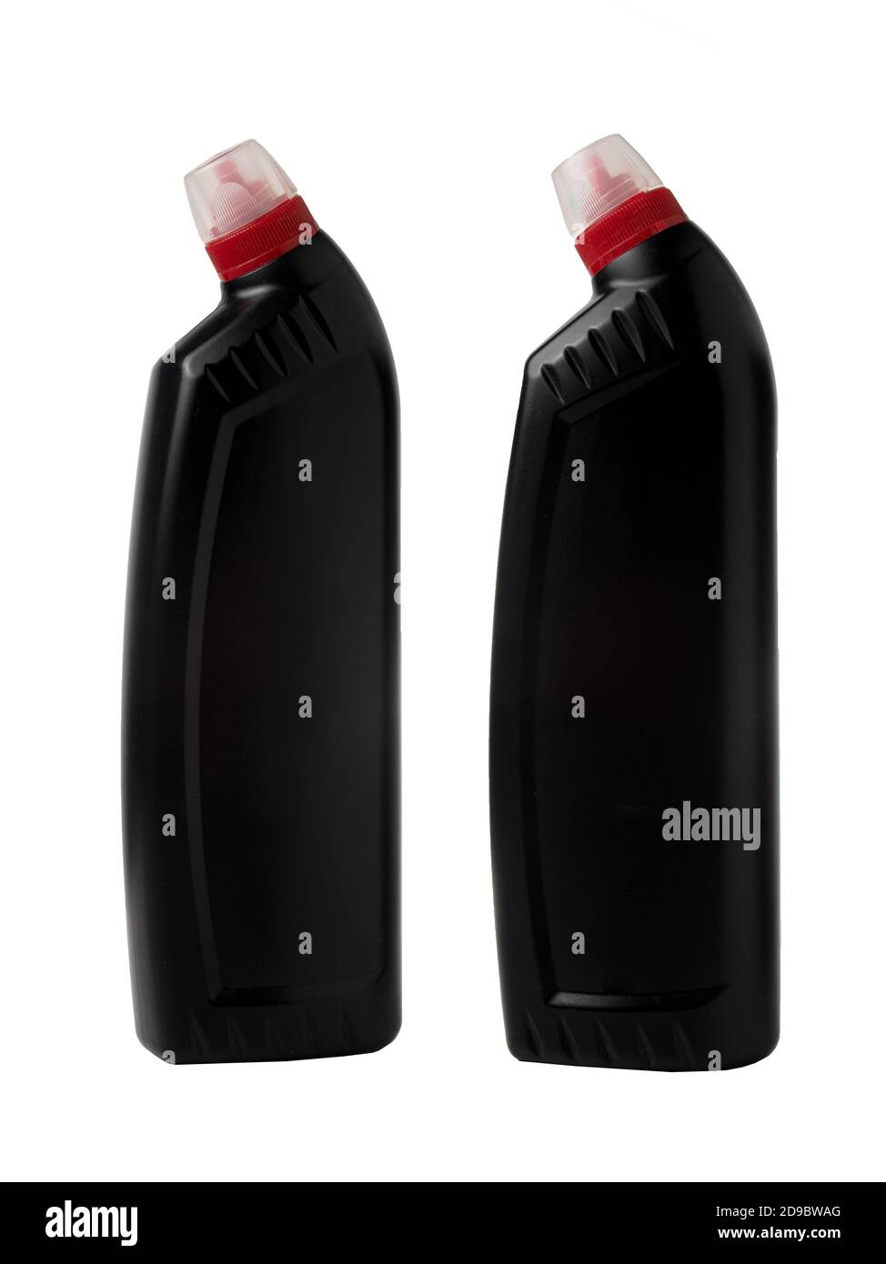 Black plastic bottle with red cap for detergent. Isolated on white ...