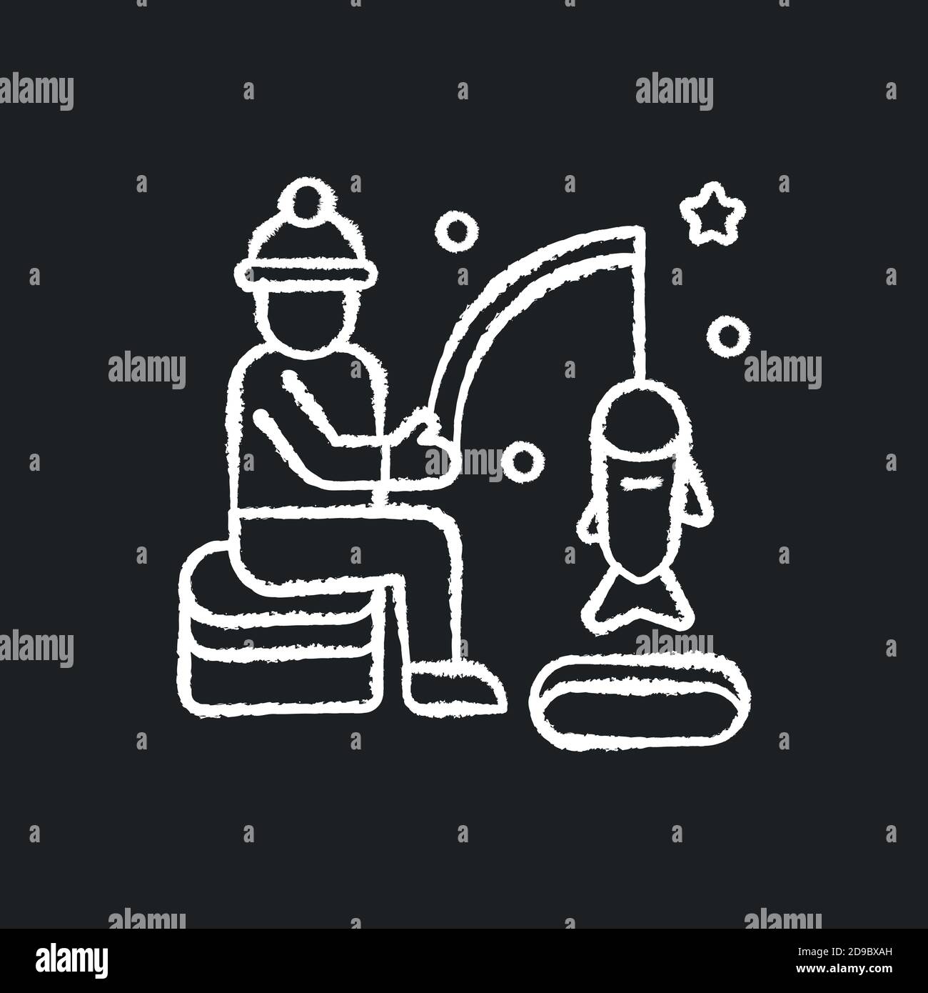 Ice fishing chalk white icon on black background Stock Vector Image ...