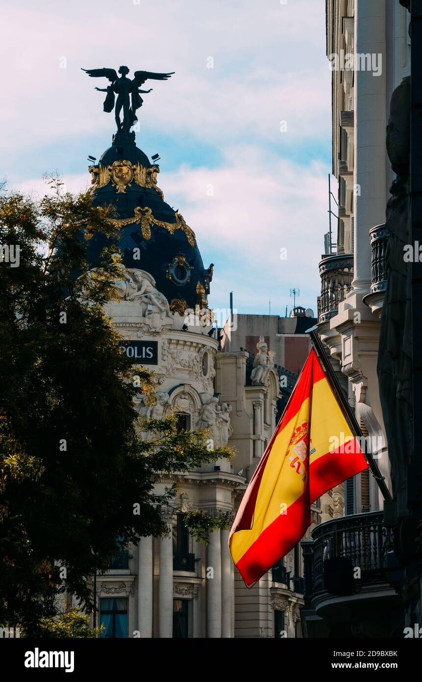 Madrid, Madrid, Spain - November 1st, 2020: Building between Gran Via ...