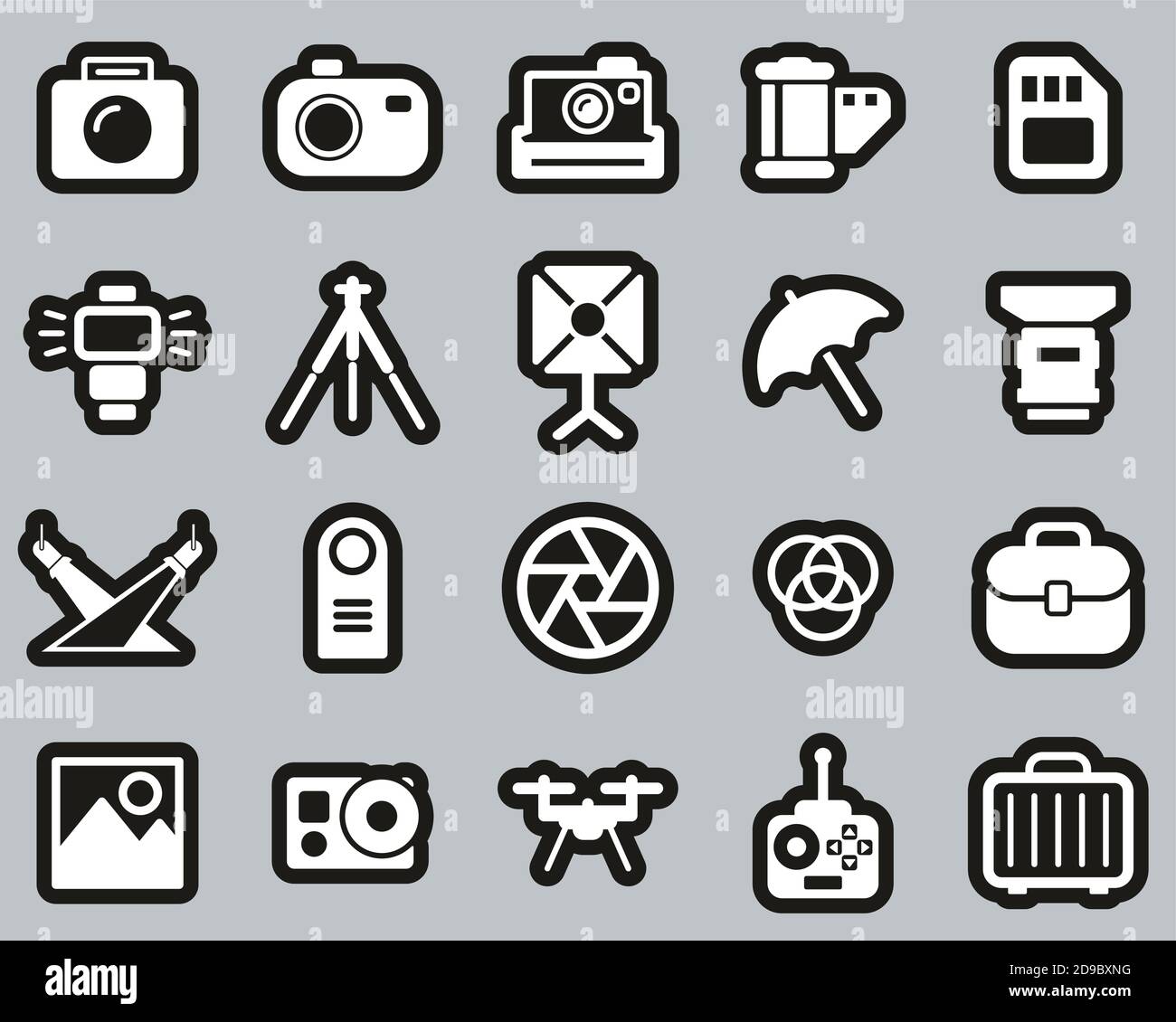 Photography Equipment Icons White On Black Sticker Set Big Stock Vector ...