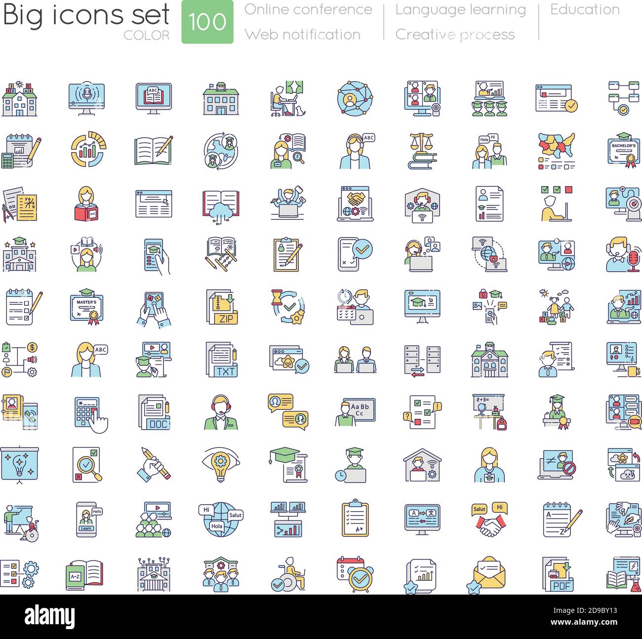 Online education blue RGB color icons set Stock Vector Image & Art - Alamy