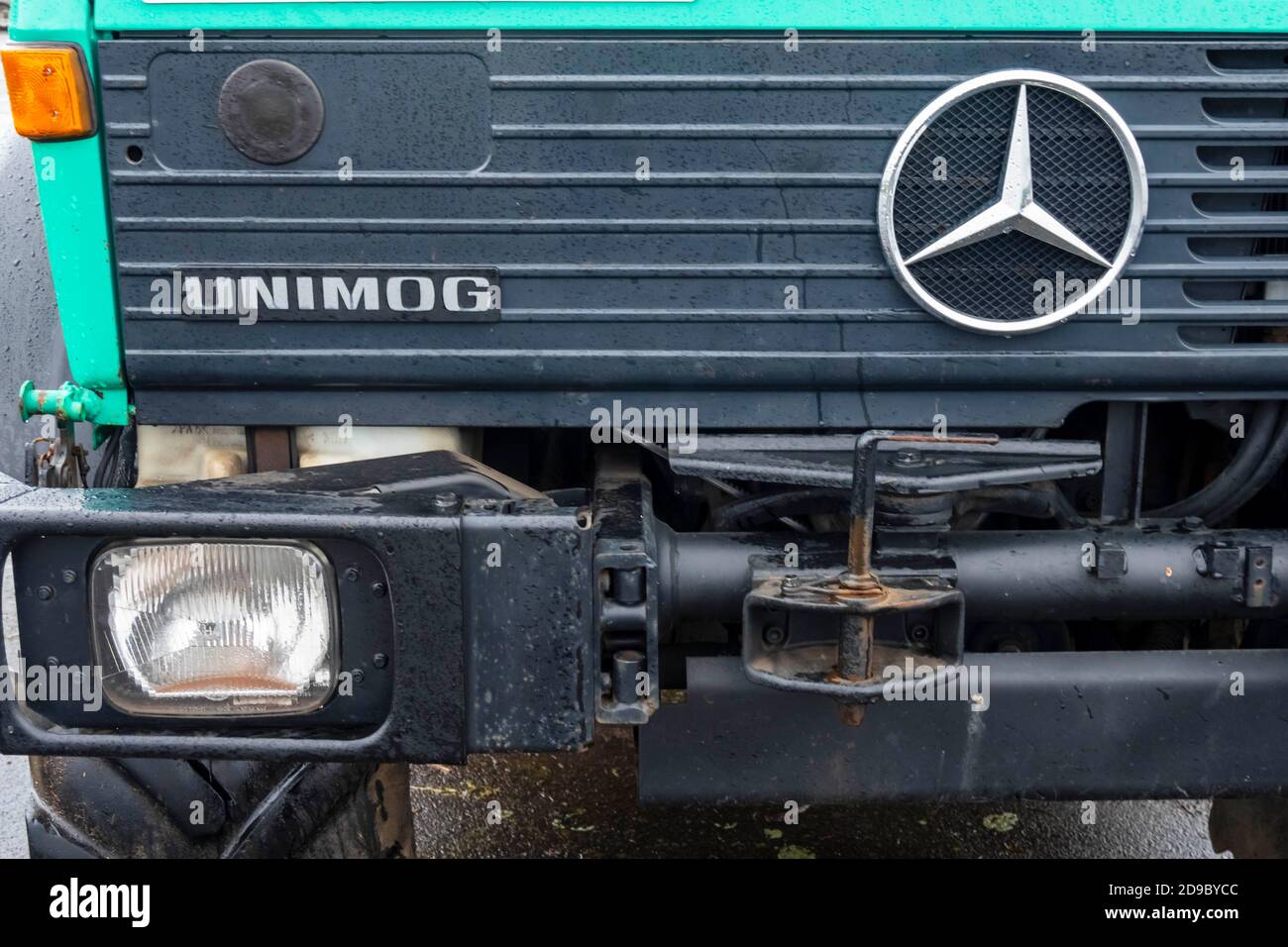 Front view of a Mercedes Unimog 4 wheel drive truck at an agricultural ...