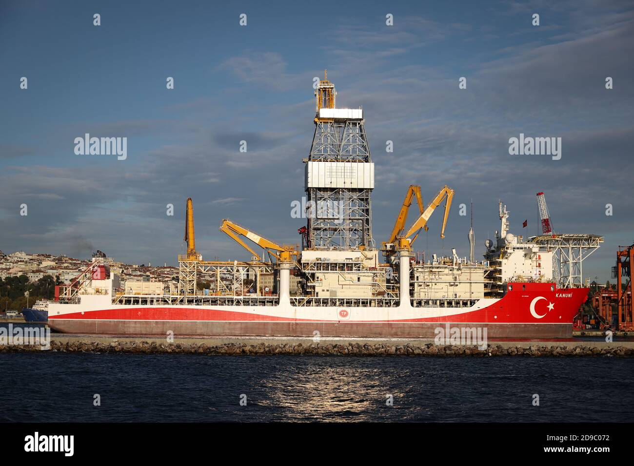 ISTANBUL, TURKEY - OCTOBER 31, 2020: Kanuni drillship under maintenance ...