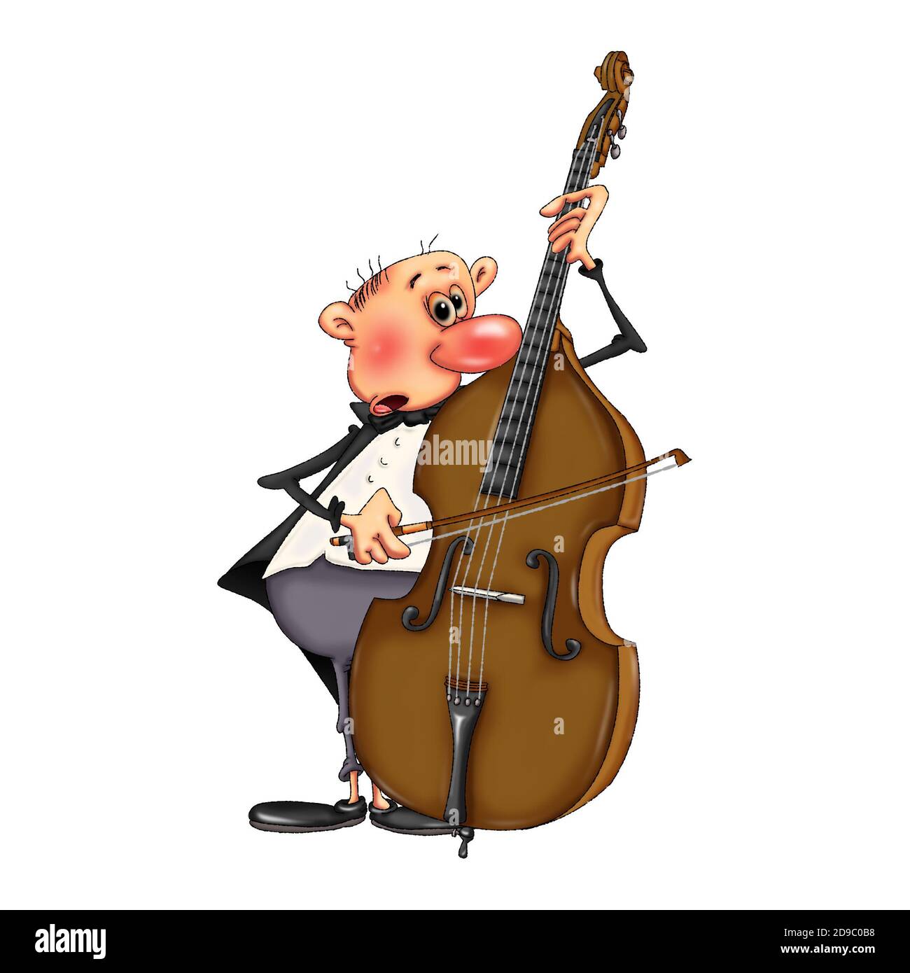 A man musician plays the double bass. Cartoon illustration on a white ...