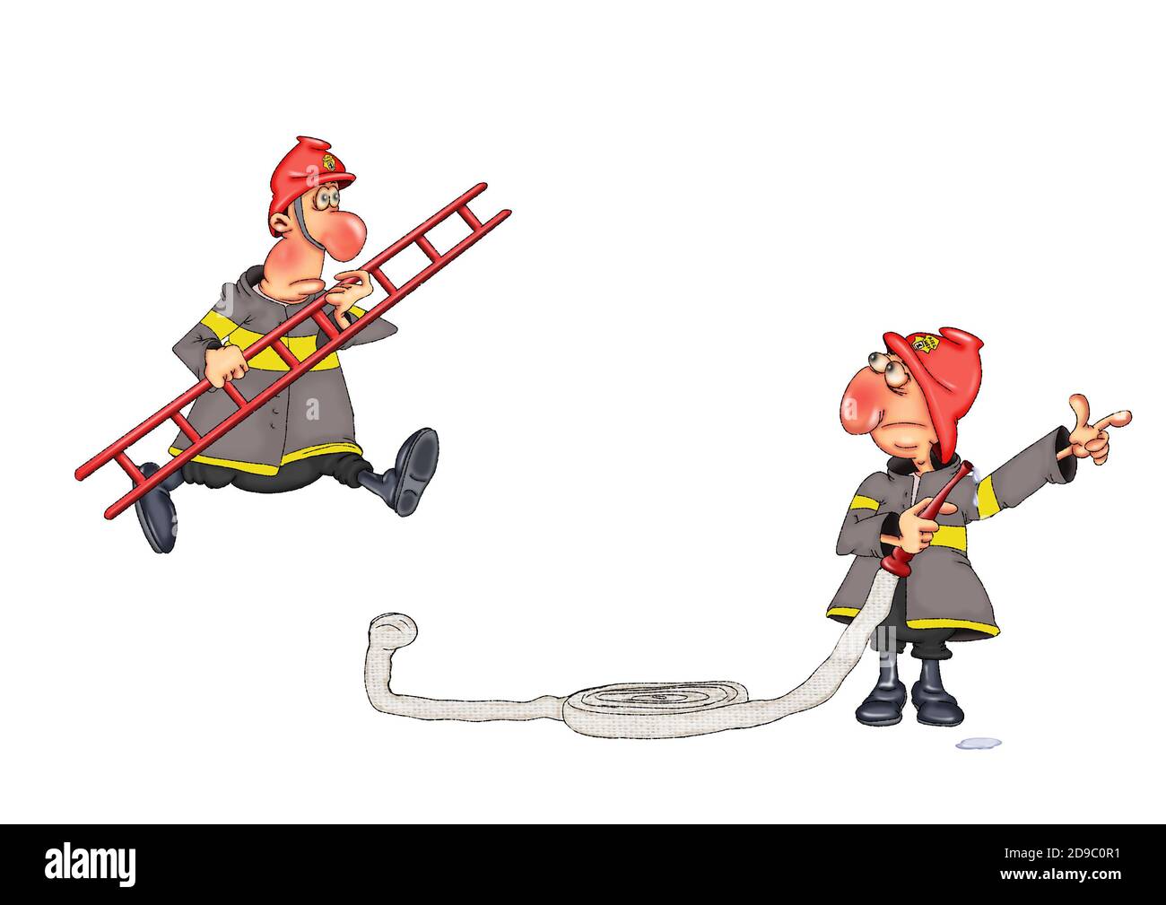 Firefighters extinguish the fire. Illustration on white background ...