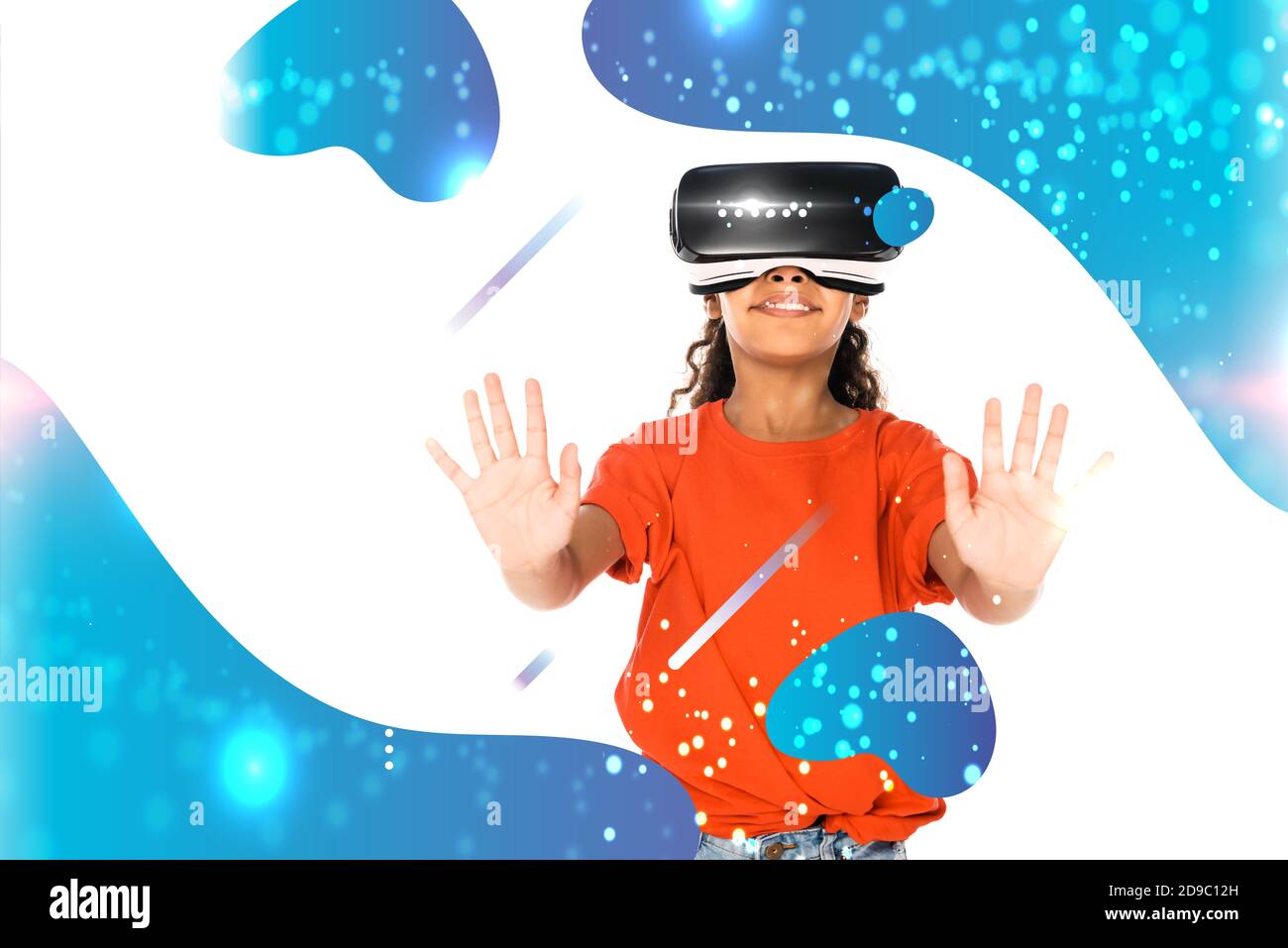 african american child using virtual reality headset isolated on white ...