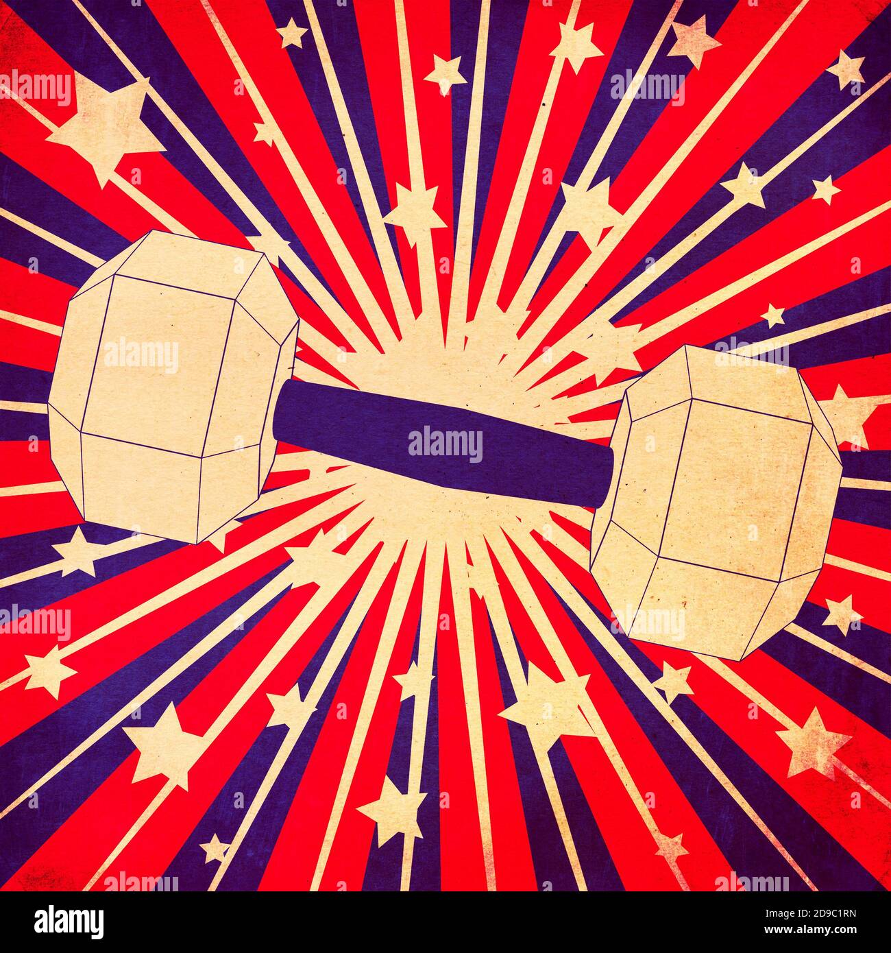 Abstract fitness themed retro design, dumbbells paper textured ...