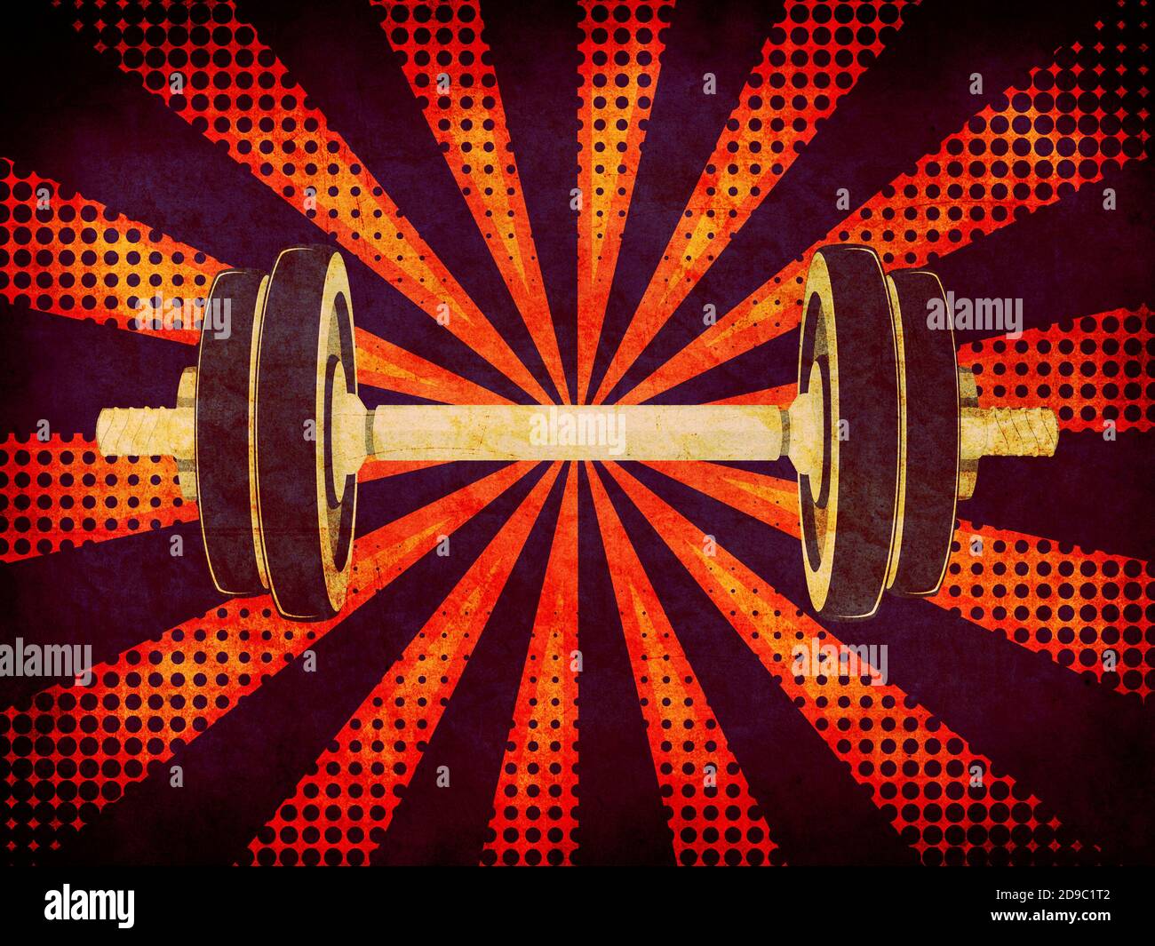 Abstract fitness themed retro design, dumbbells paper textured ...