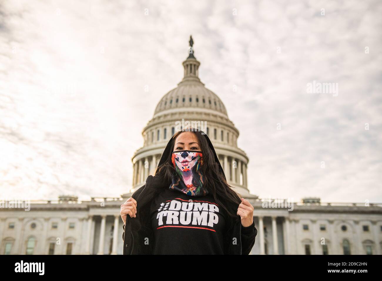 WASHINGTON D.C. NOVEMBER 3- An Anti-Trump protestor poses for a ...