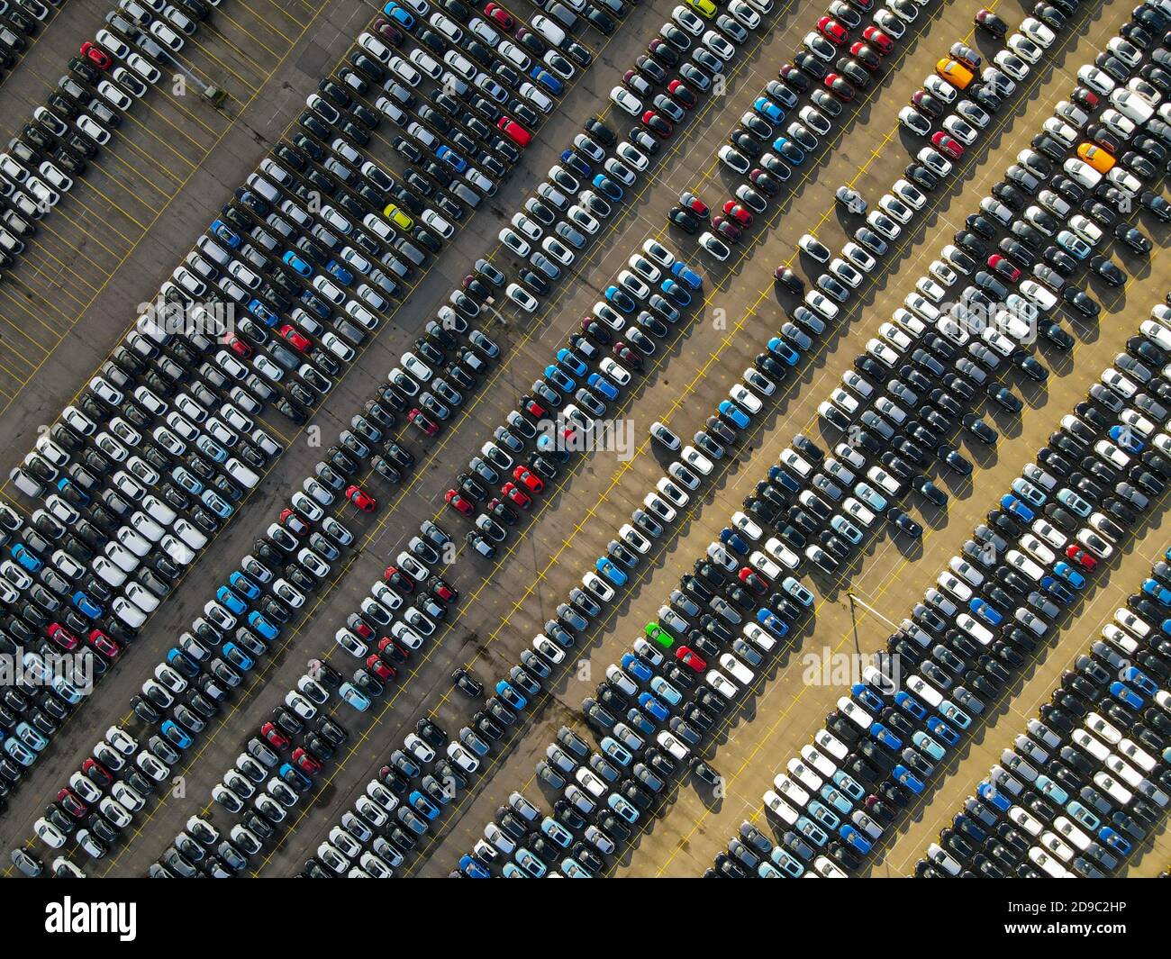 Aerial shot of parked cars in a structured row parking lease cars new ...