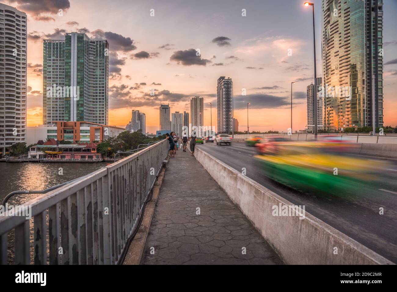 Traffic on Taksin Bridge Crossing the Chao Phraya River in Bangkok ...