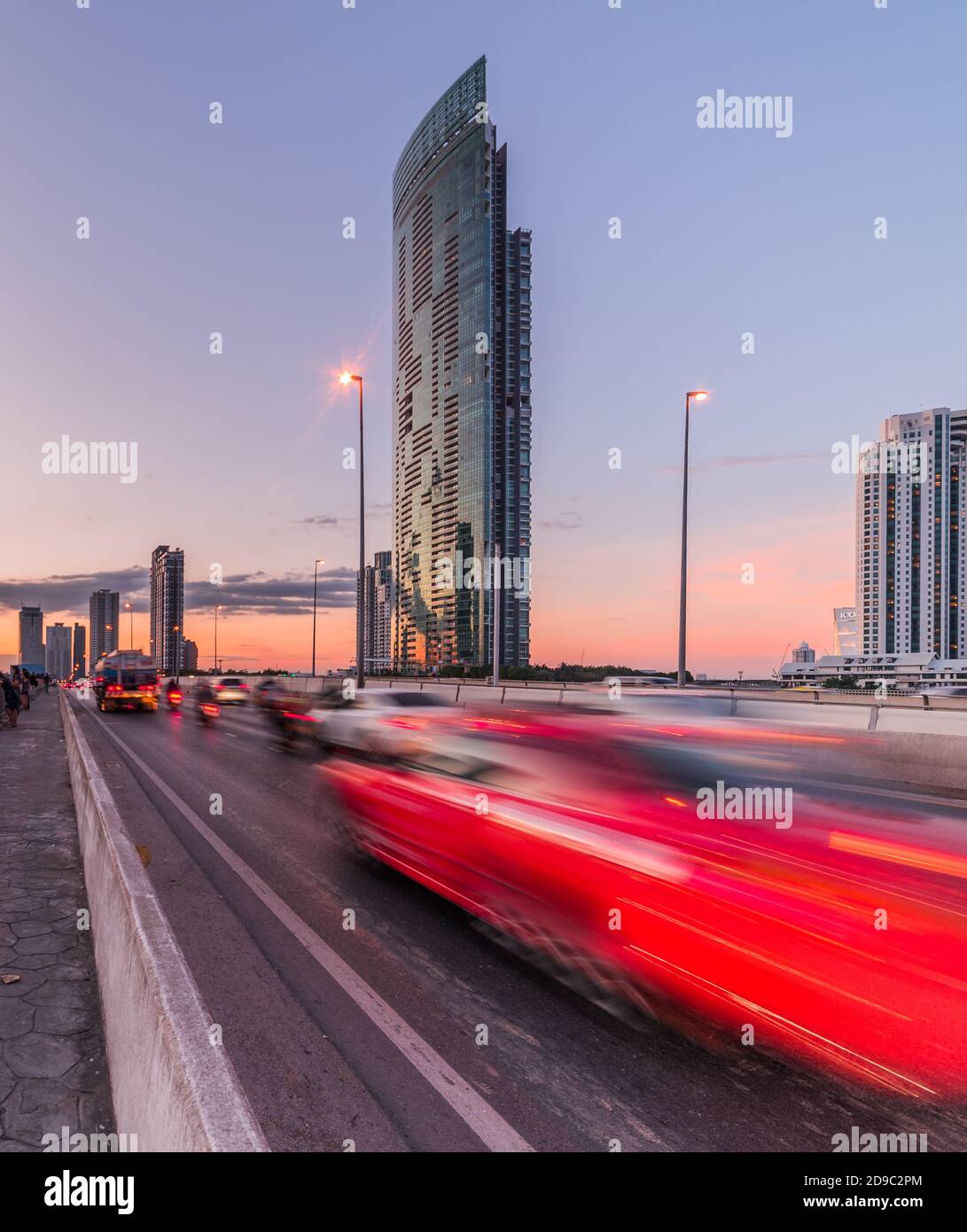 Skyscrapers and Traffic on Taksin Bridge in Bangkok, Thailand at Sunset ...