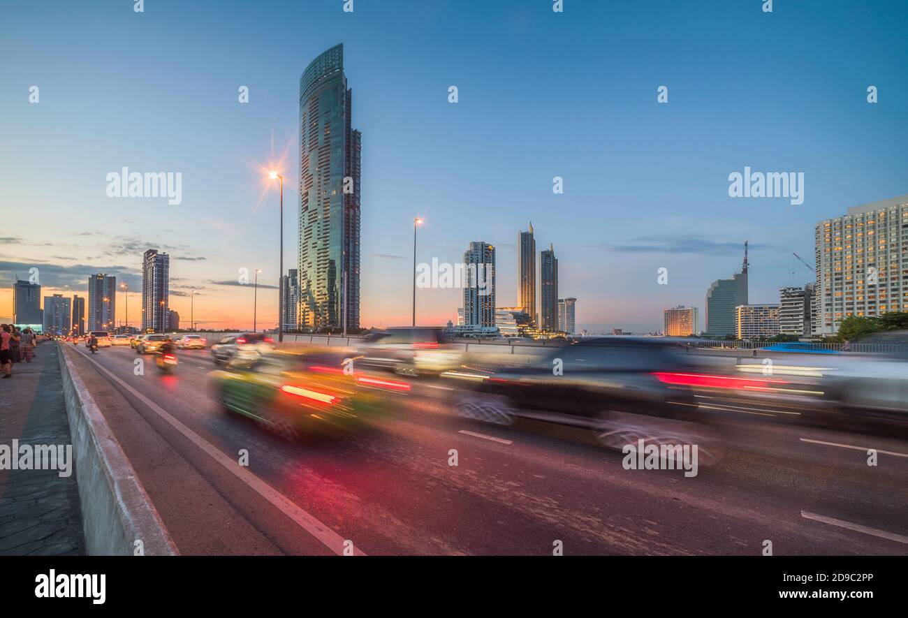 Skyscrapers and Traffic on Taksin Bridge in Bangkok, Thailand at ...