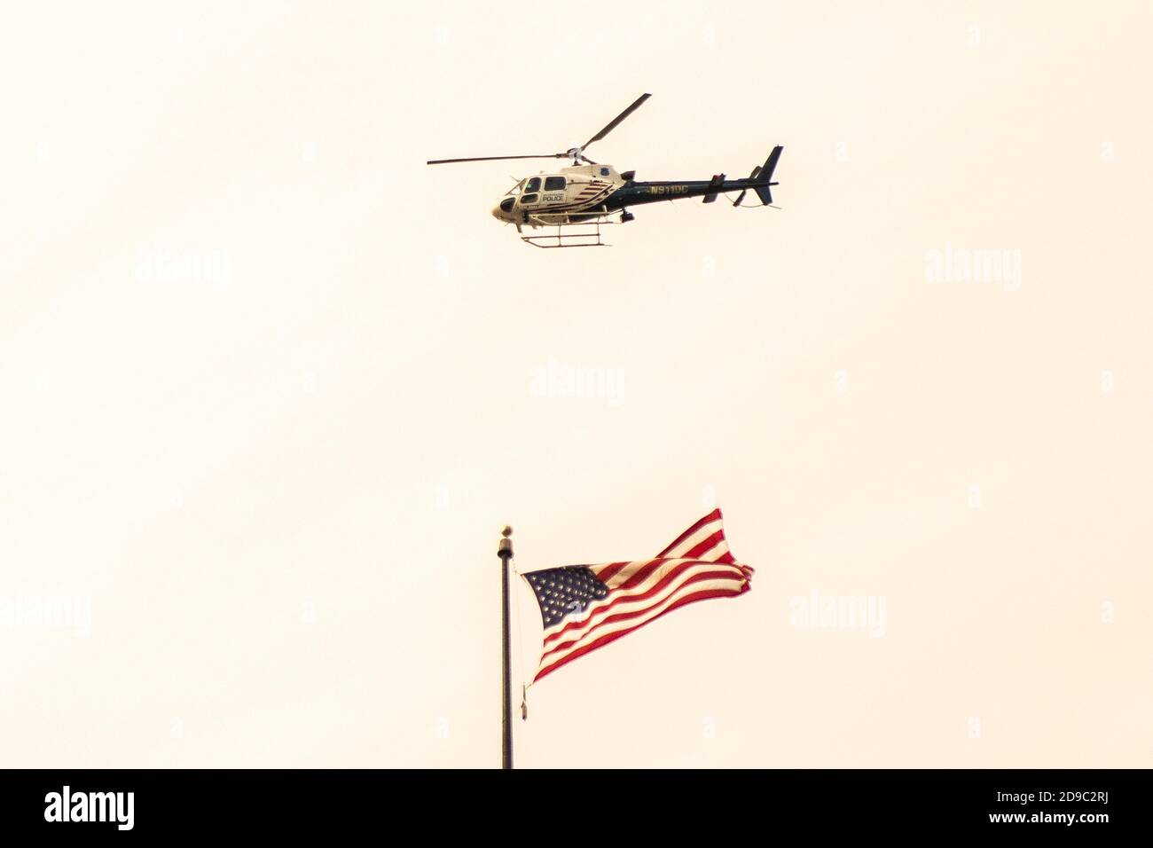 WASHINGTON D.C. NOVEMBER 3- A police helicopter flies above an American ...