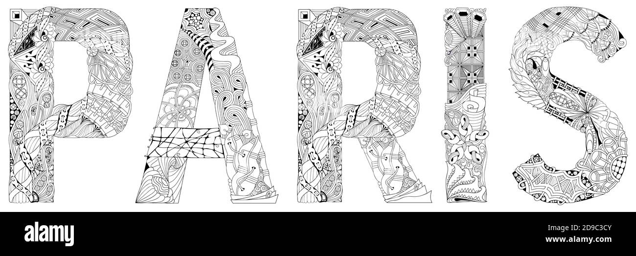 Word PARIS. Vector decorative zentangle object for coloring Stock ...