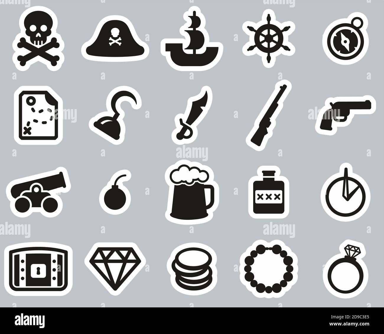 Pirate Icons Black & White Sticker Set Big Stock Vector Image & Art - Alamy