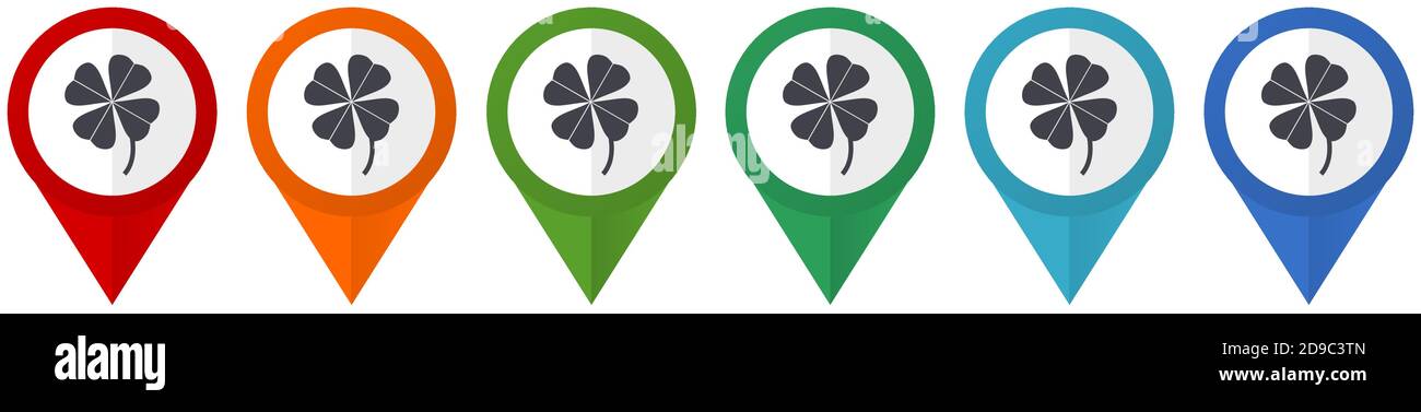 Four-leaf clover vector pointers, set of colorful flat design icons ...