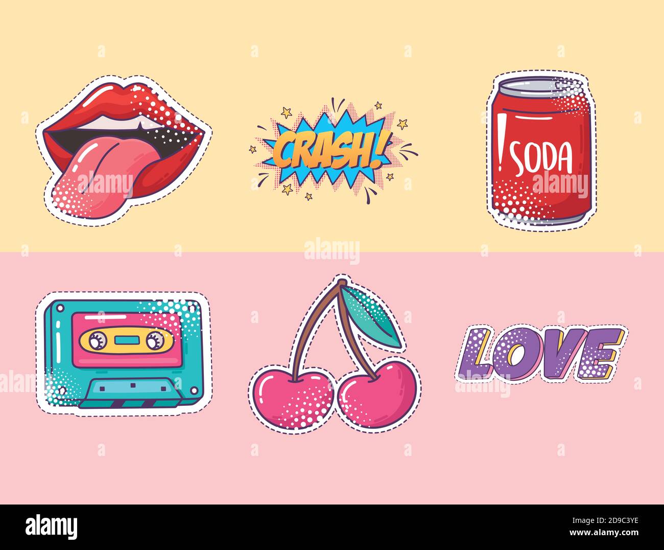 pop art element sticker icon set, vector illustration Stock Vector ...
