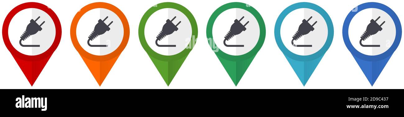 Plug vector pointers, set of colorful flat design icons isolated on ...