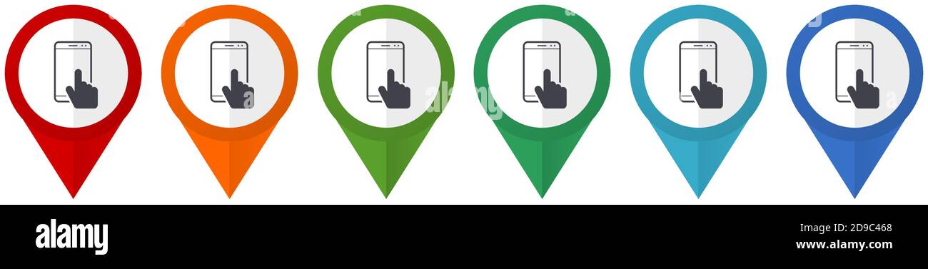 Smartphone, mobile phone vector pointers, set of colorful flat design ...