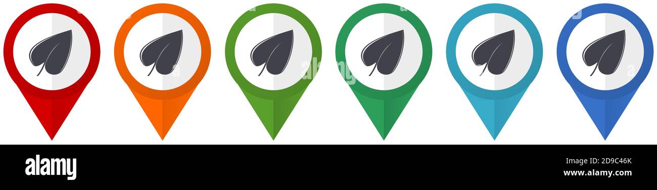Leaf vector pointers, set of colorful flat design icons isolated on ...