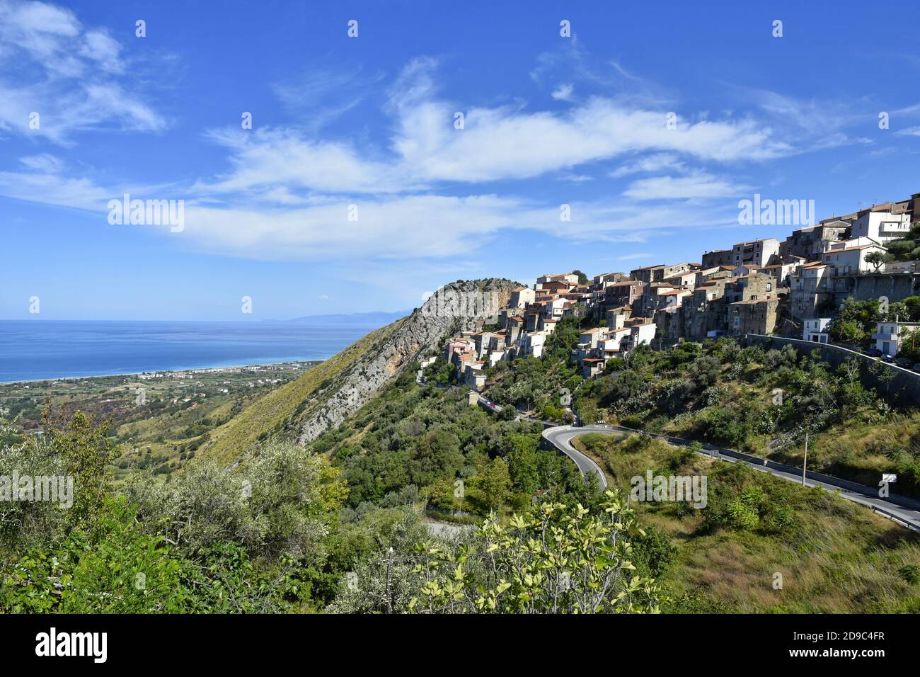 Panoramic view of Maierà, a rural village in the mountains of the ...