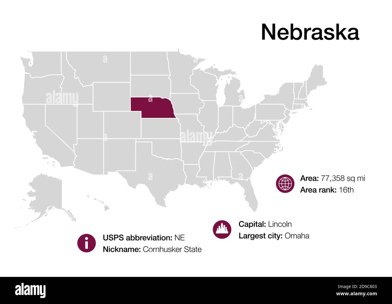 Political map of nebraska Cut Out Stock Images & Pictures - Alamy