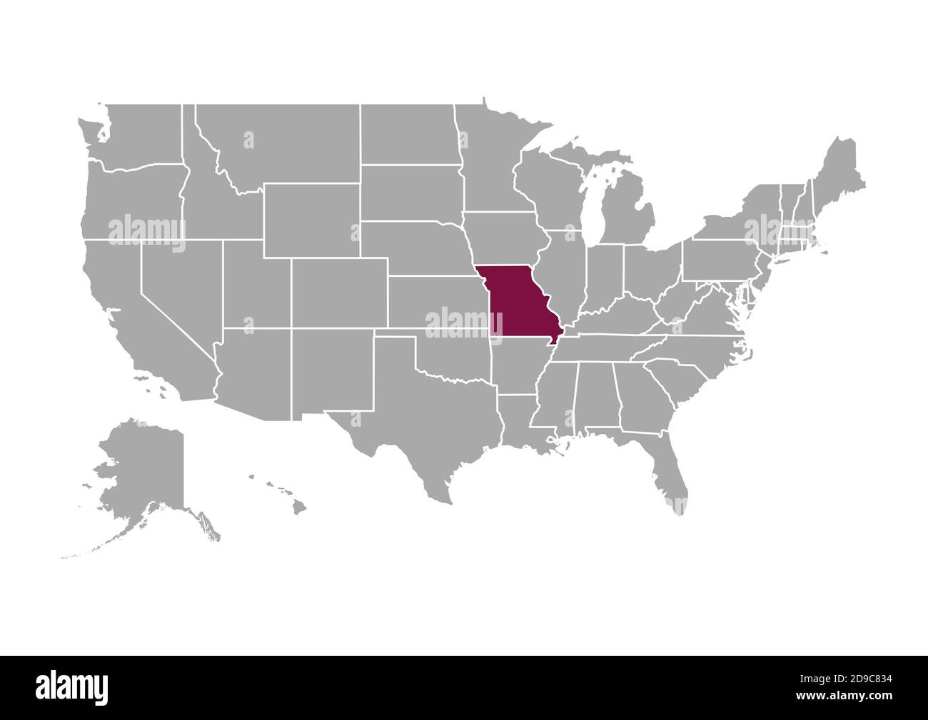 Map of Missouri compared to the other United States of America Stock ...