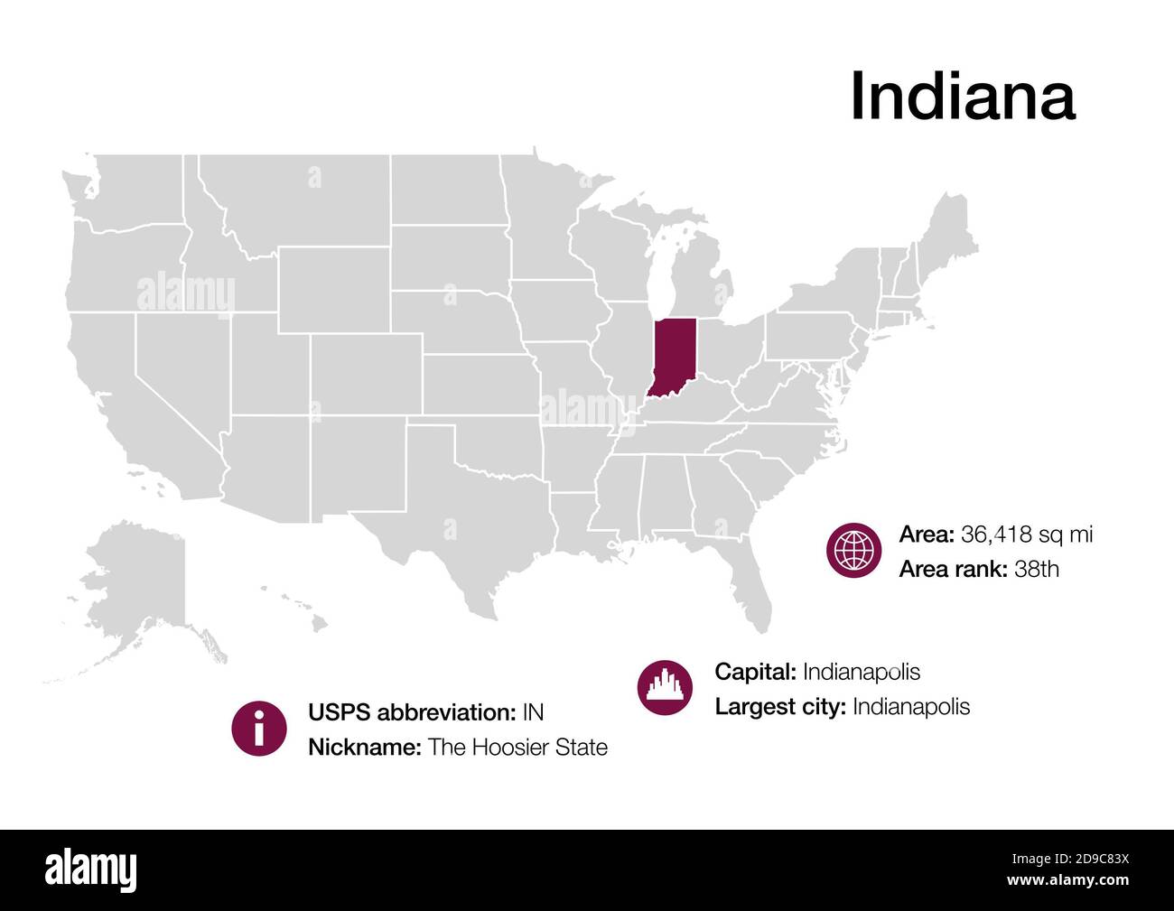 Map of state with political demographic information and biggest cities ...