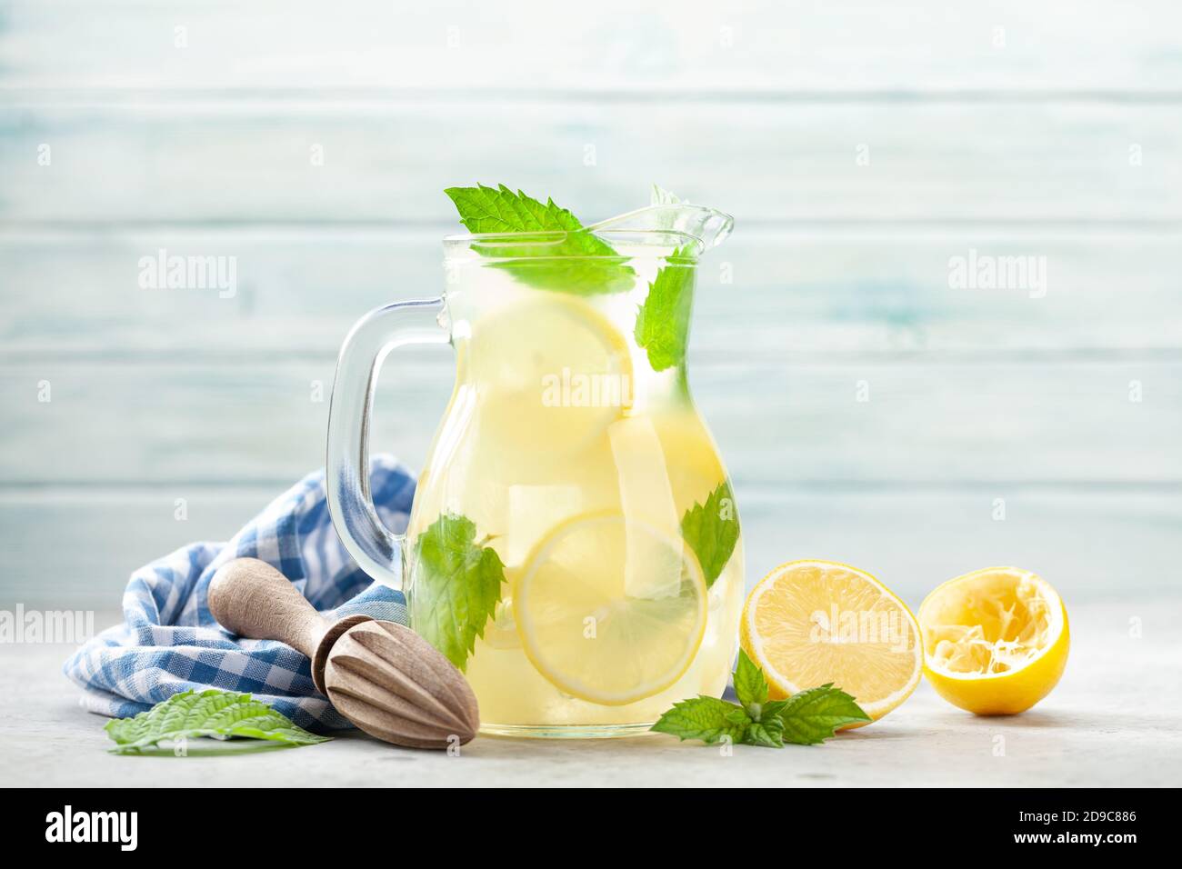 Jug with lemon and mint homemade lemonade. With copy space Stock Photo ...
