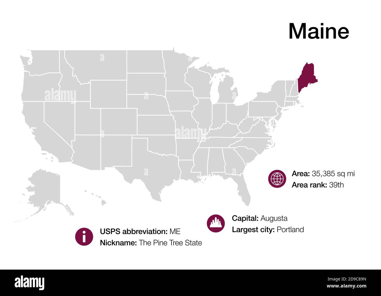 Map of state with political demographic information and biggest cities ...