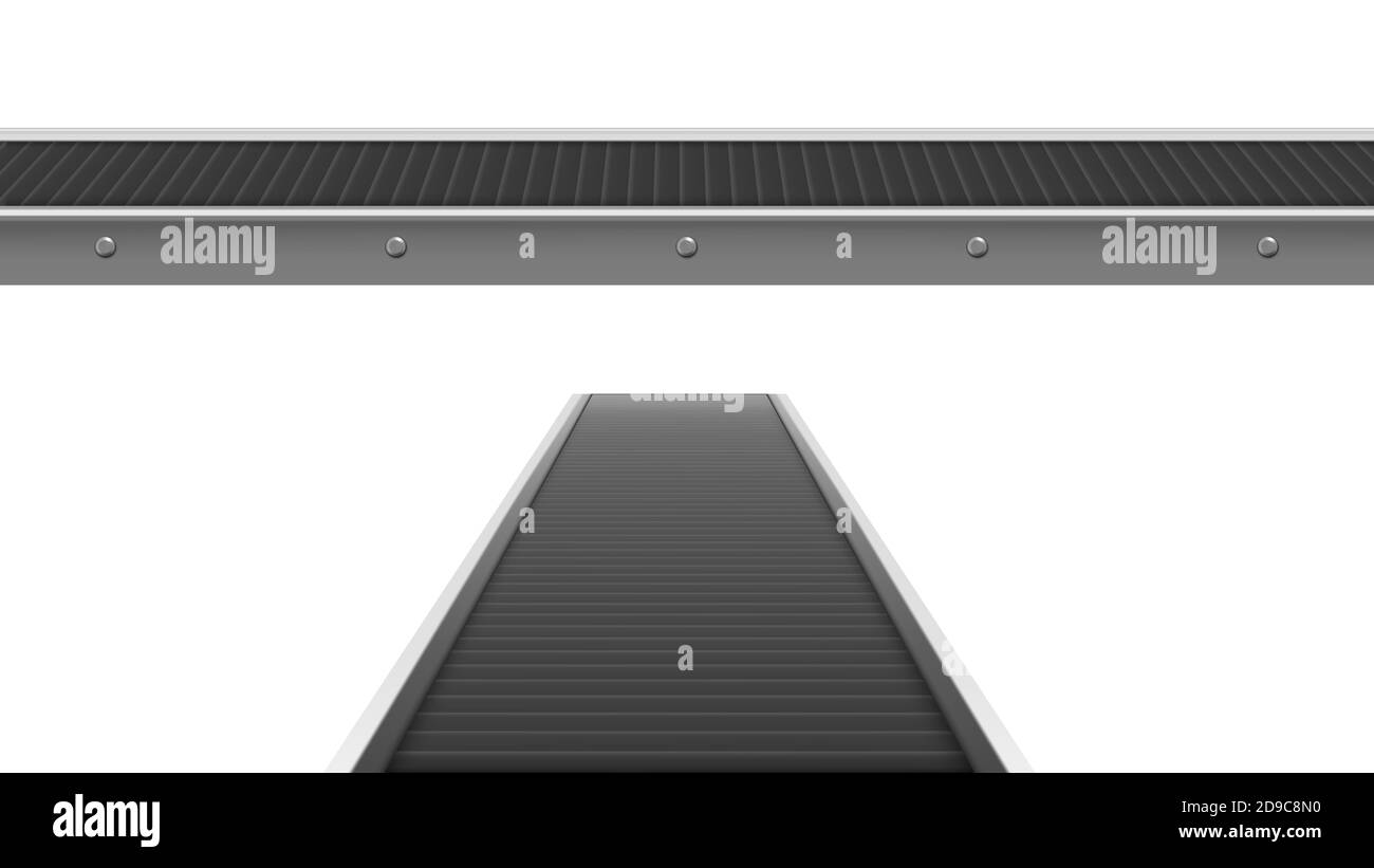 Conveyor belt at factory, plant or warehouse in front and perspective ...