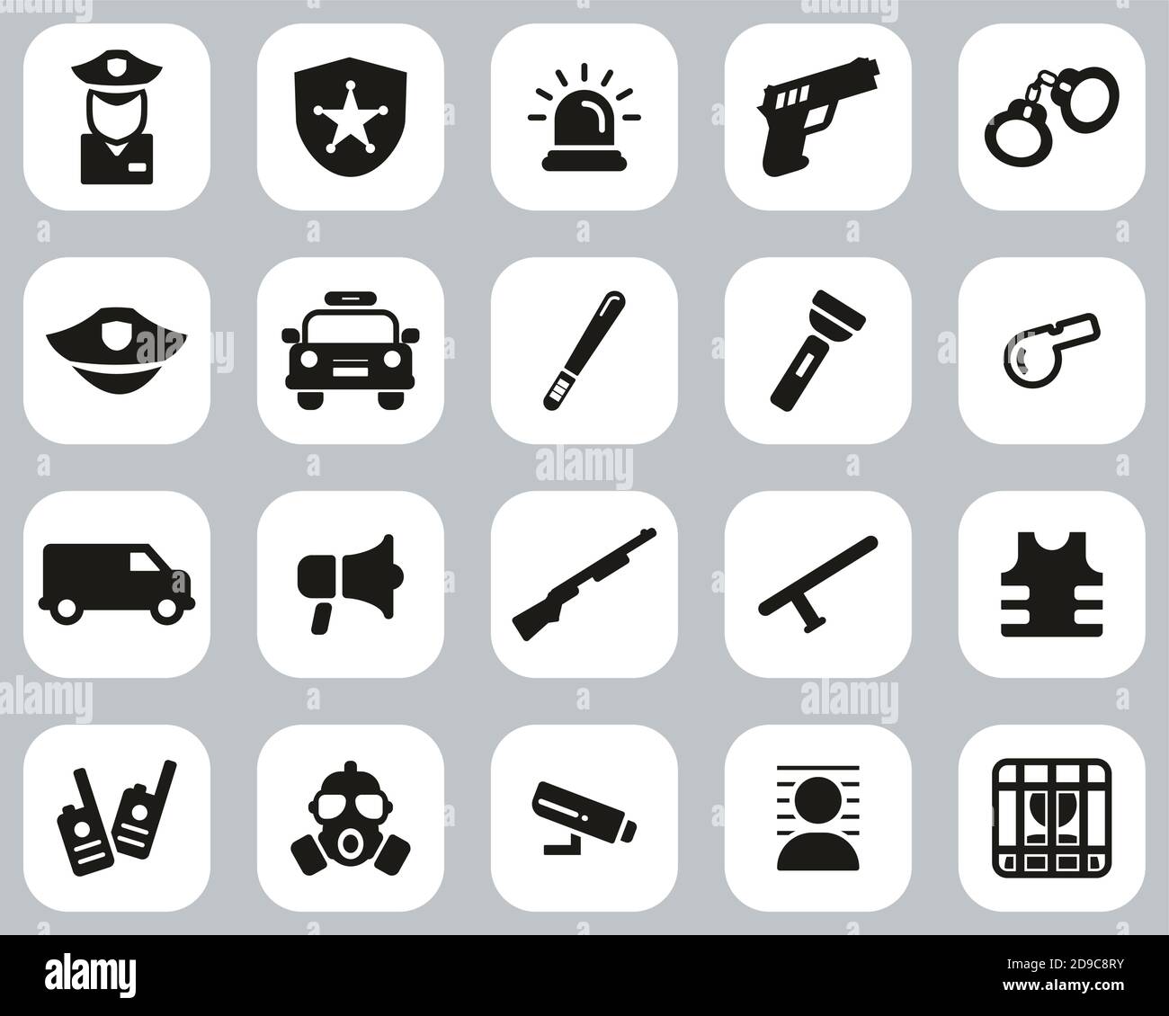 Police Or Police Force Icons Black & White Flat Design Set Big Stock ...